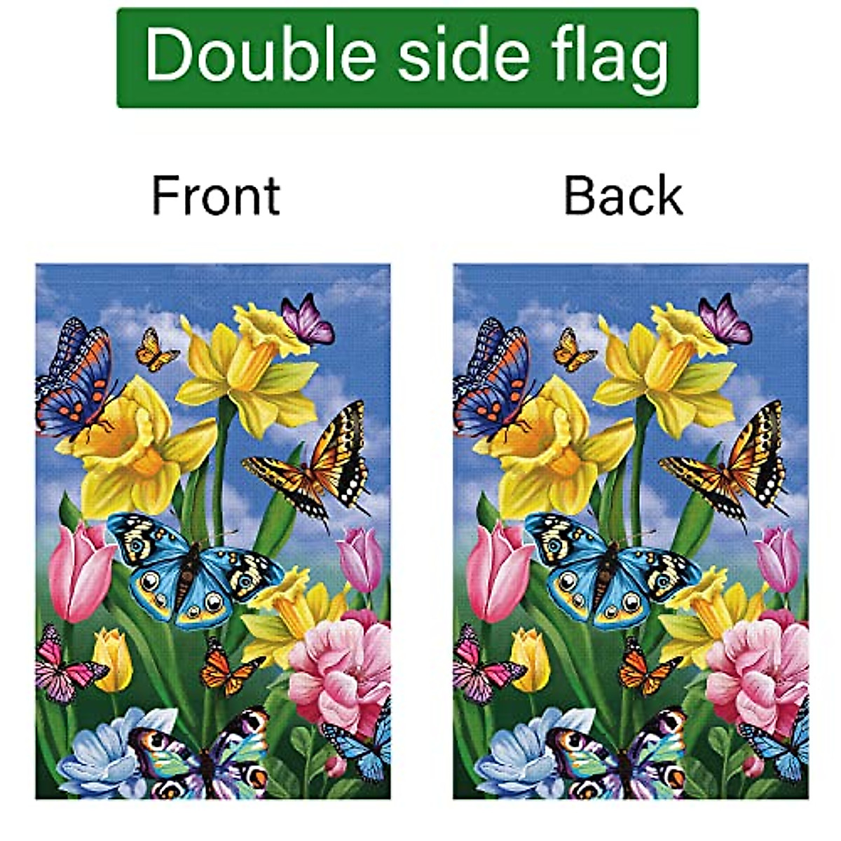 Louise Maelys Spring Garden Flag 12x18 Double Sided Vertical, Burlap Small Butterfly Floral Flower Welcome Garden Yard House Flags Outside Outdoor House Spring Summer Decoration (ONLY FLAG)
