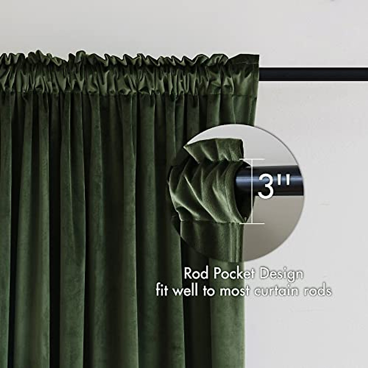 MIULEE Olive Green Velvet Curtains Thermal Insulated Blackout Curtain Set of 2 and Pack of 2 Velvet Soft Solid Decorative Square Throw Pillow Covers 18 x 18 Inch Moss Green