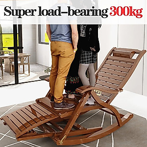 Deck Chair Wood Foldable Recliner Zero Gravity Chairs Bamboo Rocking Chair,Patio Rocking Chair Beach Sun Lounger Recliner,Portable Foldable Zero Gravity Chair with Footrest ( Color : Without pad )