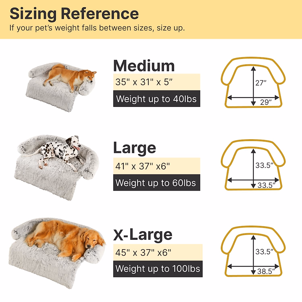 Codi Dog Bed for Couch - Calming Dogs Beds for Large Pets, Fluffy Plush Cats Mat, Anti Anxiety Pet Mats with Removable Washable Cover Protector for Sofa, Light Grey, 41x37x6 inches