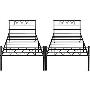 Yaheetech Black Twin Metal Platform Bed Frame Mattress Foundation with Headboard and Footboard Under Bed Storage Steel Slats No Box Spring Needed 2Pcs