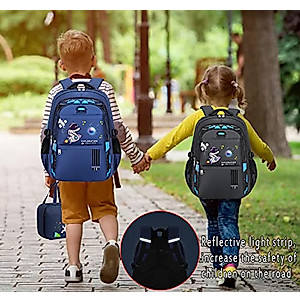 IHZZ Boy Backpack, Backpack for Boys, Cute Kid Backpack, Waterproof Lightweight Schoolbag Backpack with Lunch Bag and Pencil Case, Blue(3 PCS Set)