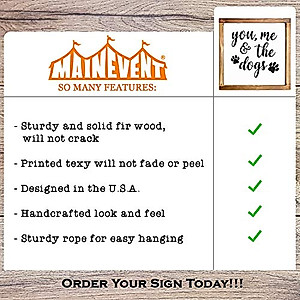You Me And The Dogs Wood Sign 12x12 Inch, Farmhouse Dog Decorations For The Home, Weinie Dog Decor Quotes, Just You Me And The Dogs Sign for Dog Lovers Dog Home Decorations Rustic Farmhouse Decor