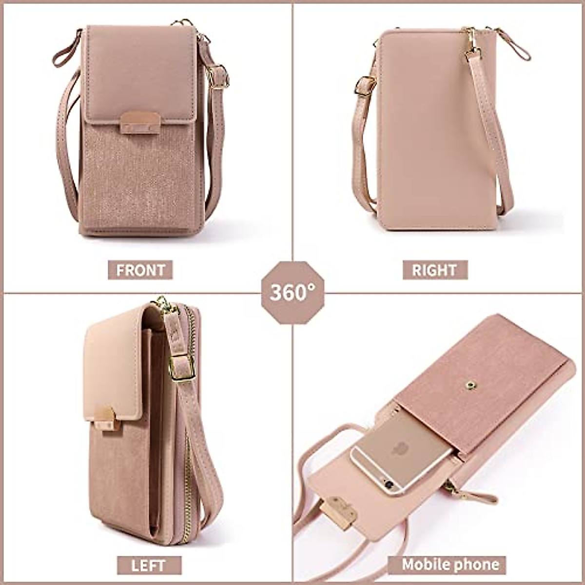 Tingya Small Crossbody Bag Cell Phone Purse Wallet with Credit Card Slots for Women (Apricot