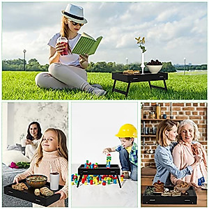 Artmeer Bed Tray Table Breakfast Food Tray with Folding Legs Serving Tray for Laptop Desk, Sofa,Platters,TV,Snack,Eating Tray(Black, Medium)