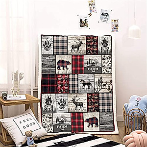 Wolf Bear and Deer Throw Blanket Rustic Cabin Decor Woodland Blanket Plaid Christmas Blanket Gifts for Women Southwestern Farmhouse Decor for Couch Bed Livingroom