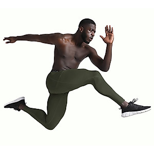 BUYJYA 3 Pack Men's Compression Pants Running Tights Workout Leggings Athletic Cool Dry Yoga Gym Clothes (Blue-Army Green-Black, L)