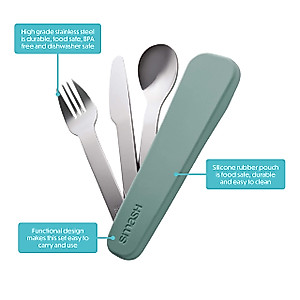 Smash Reusable Stainless Steel Travel Utensils/Cutlery Set with Silicone Case Sage