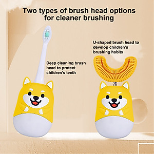 TANCOLA U Shaped Toothbrush Kids Sonic Automatic Brush Toddler Electric Toothbrush Whole Mouth Automatic Soft Ultrasonic TeethBrushes Rechargeable for Children Age 2-7 Years Old (Yellow)