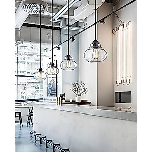 ELYONA Industrial Pendant Light Bubble Glass Kitchen Island Hanging Pendant Light Fxiture Modern Hand Blown Seeded Glass for Farmhouse Dining Room Bar Bedroom Living Room 8 inch Diam Black