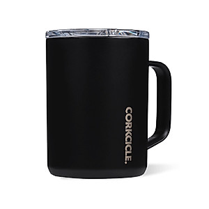 Corkcicle Triple Insulated Coffee Mug with Lid and Handle, Black, 16 oz – Stainless Steel Travel Mug Keeps Beverages Hot for 3+ Hours – Non-Slip, Easy-Grip, Spill-Resistant Tumbler