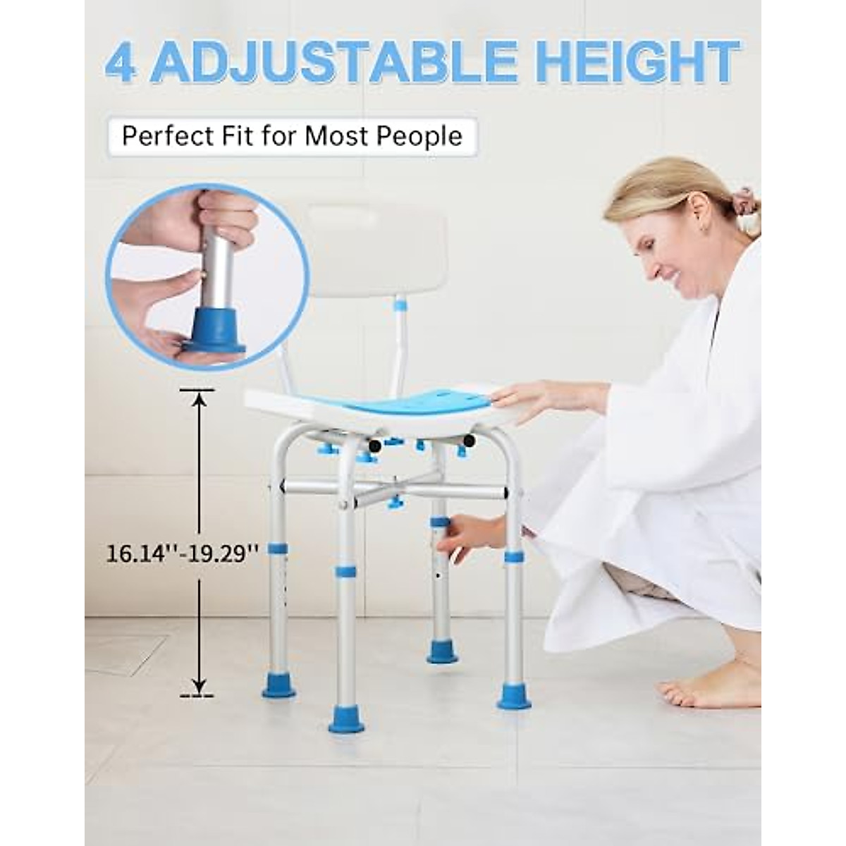 FSA HSA Heavy Shower Chair for Inside Shower with Back, Padded Shower Chair for Inside Bathtub with Grab Bar, Adjustable Shower Stool for Inside Shower for Senior/Elderly/Pregnant by SOUHEILO