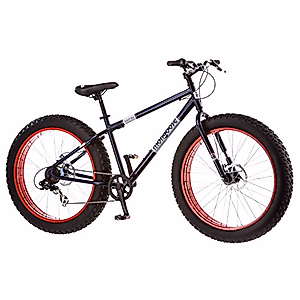 Mongoose Dolomite Mens and Womens Fat Tire Mountain Bike, 26-inch Wheels, 4-Inch Wide Knobby Tires, 7-Speed, Adult Steel Frame, Front and Rear Brakes, Navy Blue