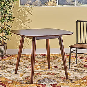 Christopher Knight Home Bass Mid Century Modern Square Faux Wood Dining Table, Walnut Finish, 35.75D x 35.75W x 30H in