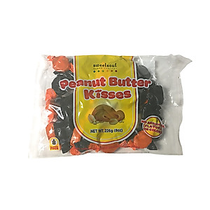 (1) 8 oz Bag Sweetsoul Candy Company Peanut Butter Kisses (Individually Orange and Black Wrapped Halloween Candy) Gluten Free