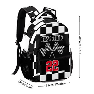 Liveweike Cool Checkered Flag Personalized Kids Backpack with Name Teen Girl Boy Primary School Travel Bag