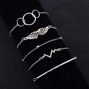Aluinn Silver 5pcs Bracelet Boho Beaded Ecg Fashion Party Hand Chain Ring Combination Bracelets for Women