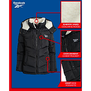 Reebok Women's Puffer Jacket - Heavyweight Quilted Puffer Jacket with Faux Fur Trim Hood - Outerwear Jackets for Women (S-XL), Size Large, Black
