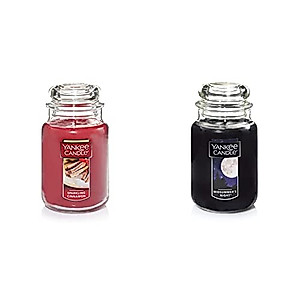 Yankee Candle Sparkling Cinnamon Scented & MidSummer's Night Scented, Classic 22oz Large Jar Single Wick Candle, Over 110 Hours of Burn Time
