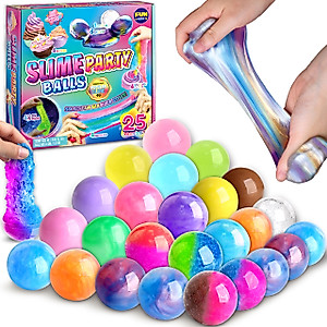 25 Variety Slime Balls Party Favors for Kids, FunKidz Bulk Premade Slime Pack Gift Toys for Girls Boys 6-12 with Galaxy, Butter, Cloud, Unicorn, Mermaid, Glow, Clear Slimes