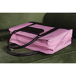 Bible Study Organizer for Women, Bible Bag, Zippered, Shoulder Strap, Detatchable Bible Case, Nylon, Leather Look Accents, Pink, Large