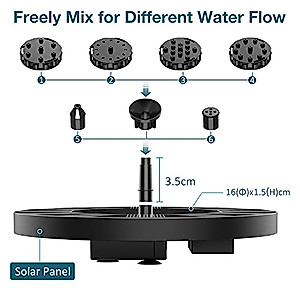 AISITIN Solar Fountain Pump 1.5W Solar Water Fountain Pump with 6 Nozzles, Solar Powered Fountain Pump for Bird Bath, Ponds, Garden,Swimming Pool, Fish Tank, Outdoor and Aquarium