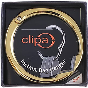 Clipa Bag Hanger - Polished Gold PVD - The Ring That Opens Into a Hook and Hangs in Just 1/2" of Space, Holds 33 lbs., 3 yr. Warranty
