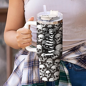 Hyturtle Personalized Gothic Skull Tumbler - Skeleton Lover Gift - Horror Lover Halloween Holiday Cup for Women Men - Custom Travel Coffee Tumbler 40oz With Lid and Straw