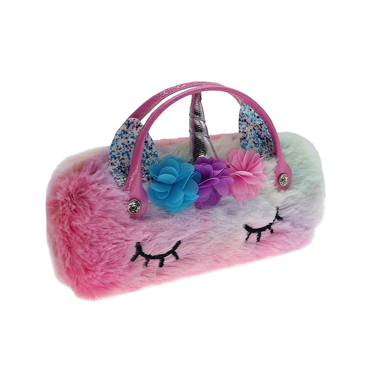 Kids Girls Boys Eyeglass Case Glasses Pouch unicorn Plush Dazzling Sparkle Glitter Hard Shell with Handle
