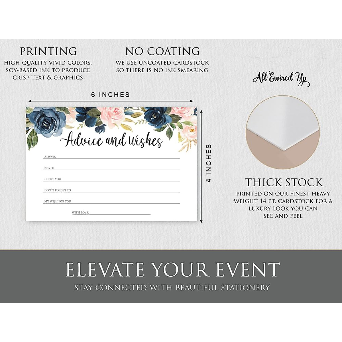 Set of 50 Advice and Wishes Cards,Double Sided Navy Pink Floral Cards, For Bride and Groom, Baby Shower, Bridal Shower, Wedding Shower, Couples Shower, Graduation Party, Anniversary, Retirement Party