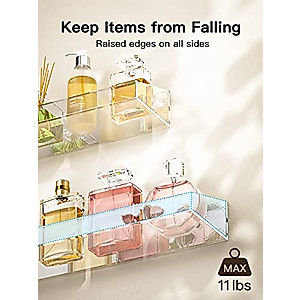 AMADA HOMEFURNISHING Acrylic Shelves, Floating Shelves with Mounting Hardware & Raised Edges, Clear Shelves for Pops, Kids' Books, Makeup, Collection Display & Organization, Set of 4, AMFS28