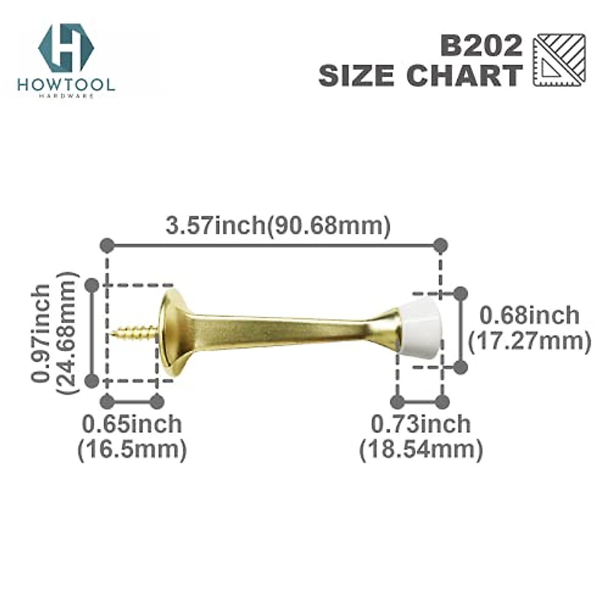 Door Stops 3 Inch Rigid Wall Mounted with Rubber Tip Champagne Brass, 5 Pack | HOWTOOL