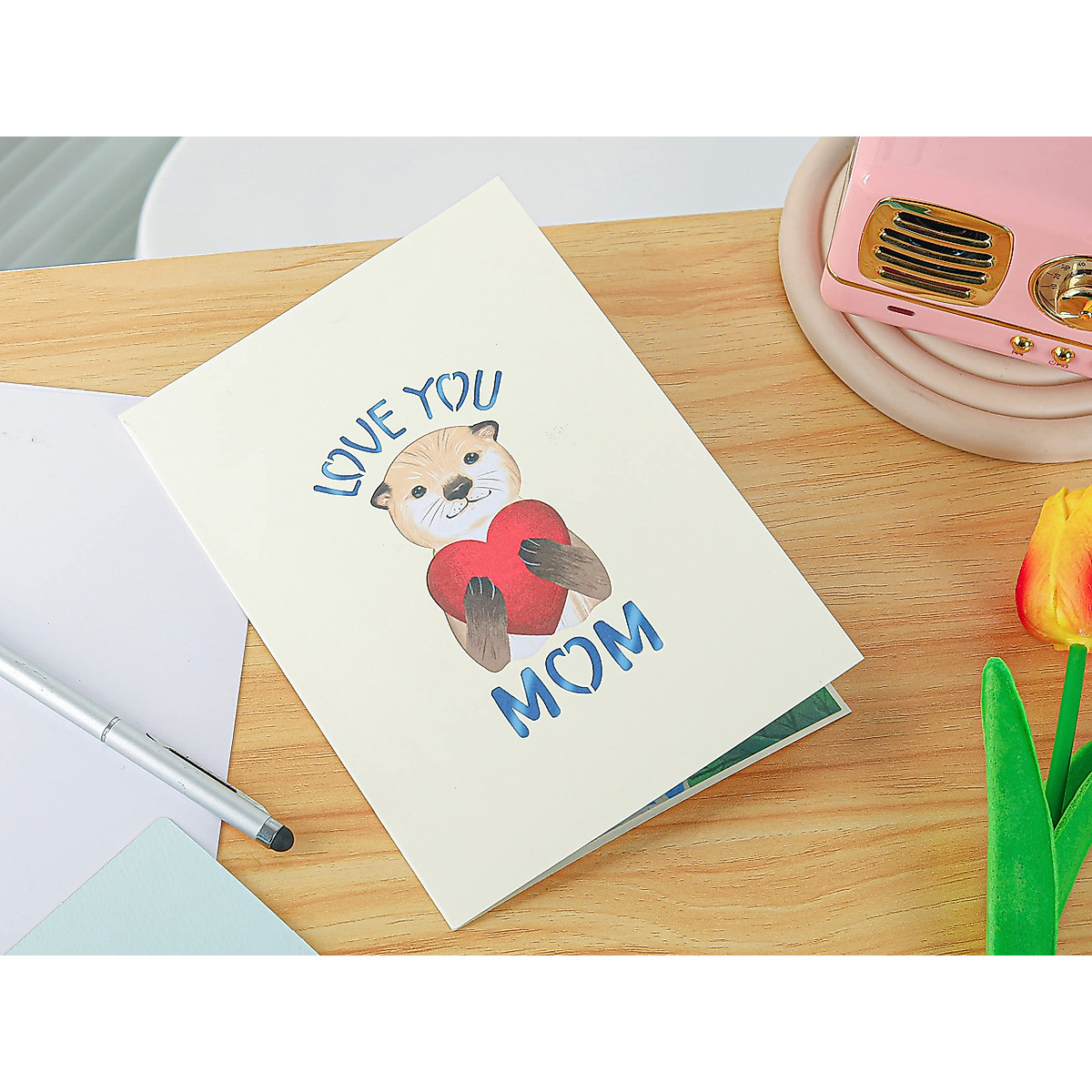 Liif Otter Mothers Day Card, 3D Pop Up 1st Mothers Day Card, First Mother Birthday Card for Mom, Otter Card