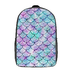 Mermaid Scales Travel Backpack Casual 17 Inch Large Daypack Shoulder Bag with Adjustable Shoulder Straps