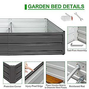 Thanaddo Raised Garden Bed 6x3x1 ft Outdoor Planter Box with Injury-Proof Edge and Free Gloves Galvanized Metal Garden Bed Kit for Vegetables, Flowers, Herbs and Succulents, Grey