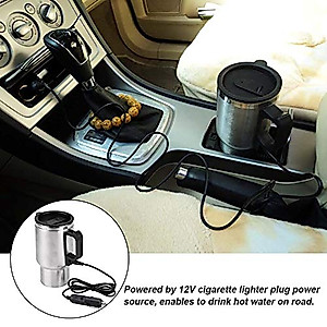 12V 450ml Electric Car Cup Travel Heating Cup,Stainless Steel Electric Insulated Plug Kettles Boiling Car Coffee Mug Heater with Cigarette Lighter,