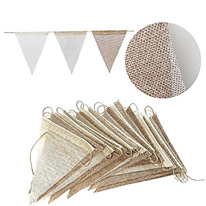 YUNSHANGMO 24 Pcs Triangle Pennant Flags Banner, Beige Imitated Burlap Bunting Banners for Boho Style Engagement Weeding Baby Shower Party Decor, Festival Classroom Hanging Decoration