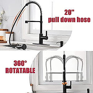APPASO 18” Tall Kitchen Faucet with Pull Down Sprayer Oil Rubbed Bronze - Commercial High Arc Tall Modern Single Handle Spring Put Out Kitchen Sink Faucet with with Soap Dispenser