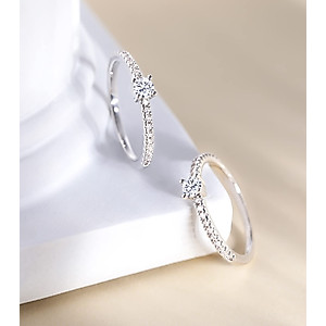 TIGRADE 1.5mm Eternity Ring Round Cubic Zirconia Anniversary Ring CZ Pave Wedding Band for Women Size 3-12, Silver, Size 4.5