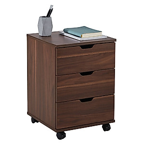 VICLLAX 3 Drawer Dresser Mobile Cabinet Under Desk Storage for Home Office, Fully Assembled Except Casters, Brown Walnut