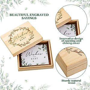 53 Pcs Baby Shower Games Set Including 50 Pcs Wishes for Baby Shower Advice Wishes Cards with Wooden Keepsake Box, Sonogram Photo Picture Frame and Rose Gold Pen for Baby Shower Birthday Activities