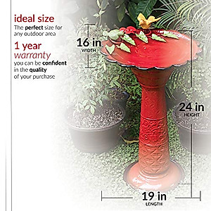 Alpine Corporation 28" Tall Outdoor Metal Birdbath with Birds and Leaves Yard Statue Decoration, Red