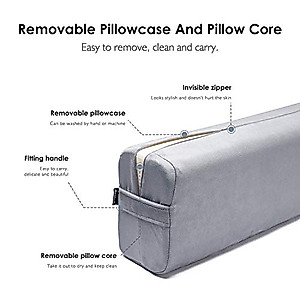 REEHUT Yoga Bolster Pillow, Comfortable Meditation Pillow of Mixed Density, Covered with Machine Washable Suede Pillowcase with Handle (Grey)