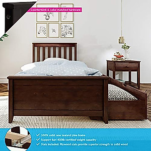 Max & Lily Twin Bed, Bed Frame with Headboard For Kids with Storage Drawers, Slatted, Espresso