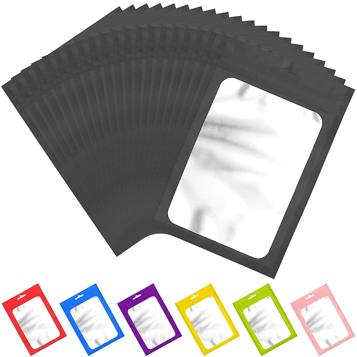 100 Pieces Resealable Mylar Bags with Clear Window Smell Proof Bags Packaging Bags Foil Pouch Zip Bags for Food Self Sealing Storage Supplies (Black, 2.75×3.93 inches)