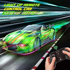 AEROQUEST RC Car with Bluetooth - Light up Remote Control Car for Adults and Kids with Built-in Speaker,5 Light Effects and 4 Modes of Playback, 2.4 GHz Remote and Rechargeable Battery