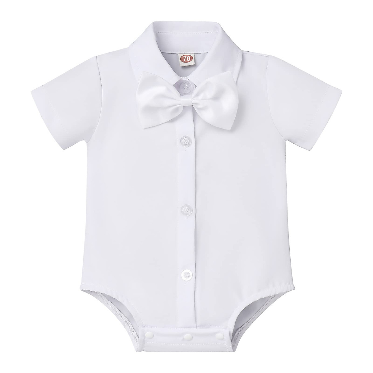 Baptism Christening Outfits for Boys Baby Formal Suit Gentleman Bowtie Romper Vest Shorts Pants White Wedding Tuxedo Outfits 1/2 1st/2nd Birthday Cake Smash Clothes 3PCS Set White 0-6 Months