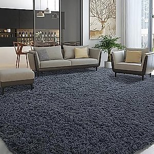 BALAPET Modern Plush Area Rug 9x12, Ultra Soft Large Faux Fur Area Rug for Bedroom Living Room, Non-Skid Indoor Carpet for Kids Playroom Home Decor, Solid Grey