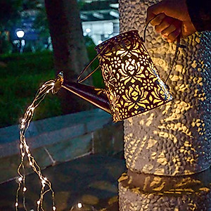 Garden Decor Solar Lights Outdoor Watering Can Decoration Hanging Lantern Waterproof for Lawn Patio Garden Courtyard Table Yard Pathway Walkway Outdoor Gardening Gifts, Warm White LED (Large)