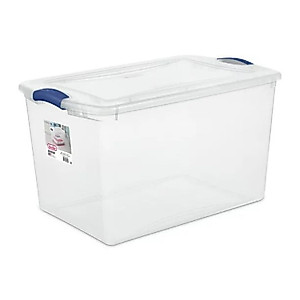 2-Pack Sackable Plastic Tote Box Storage Containers Bin 66 Quart, Blue Latches